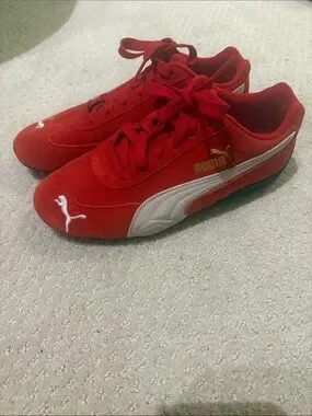 Puma | Shoes | Puma Red Suede Sneakers With White Formstripe And Gold ...